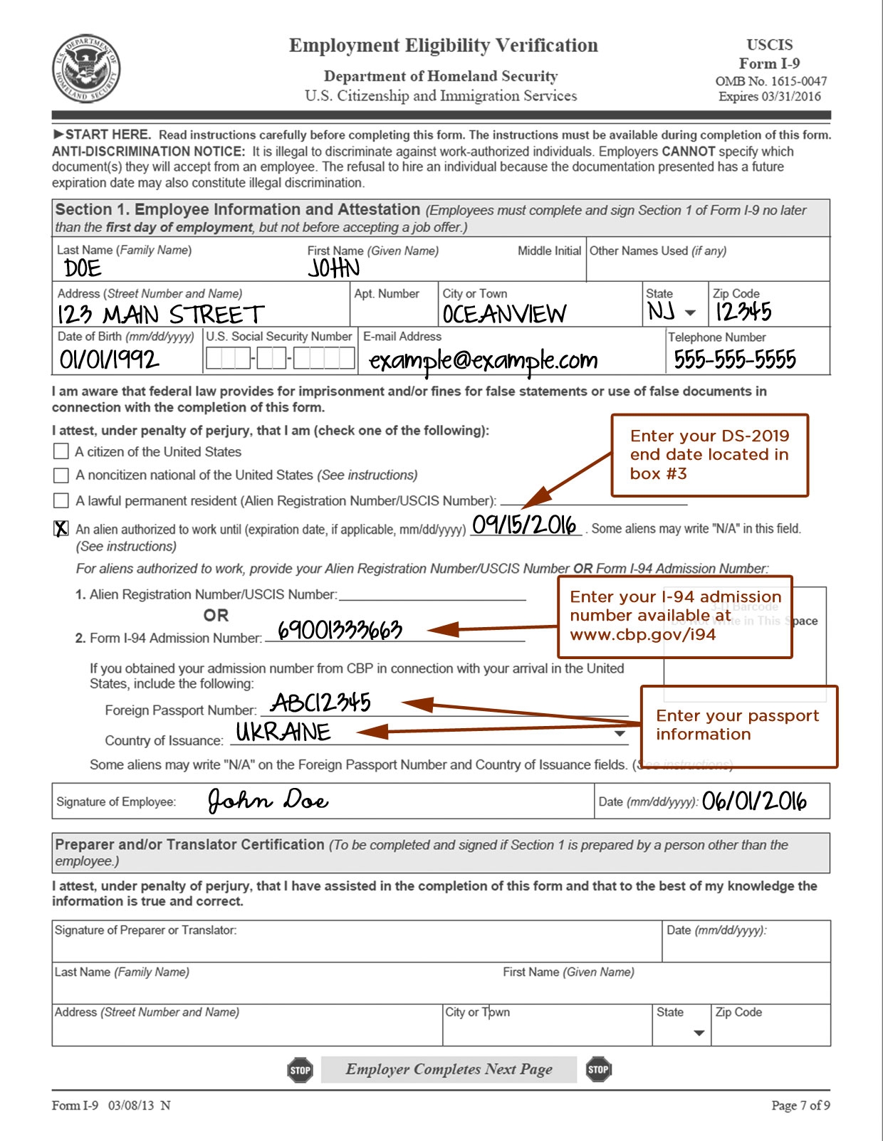 Printable Form I 9 Employment Eligibility Verification - Free Printable Forms